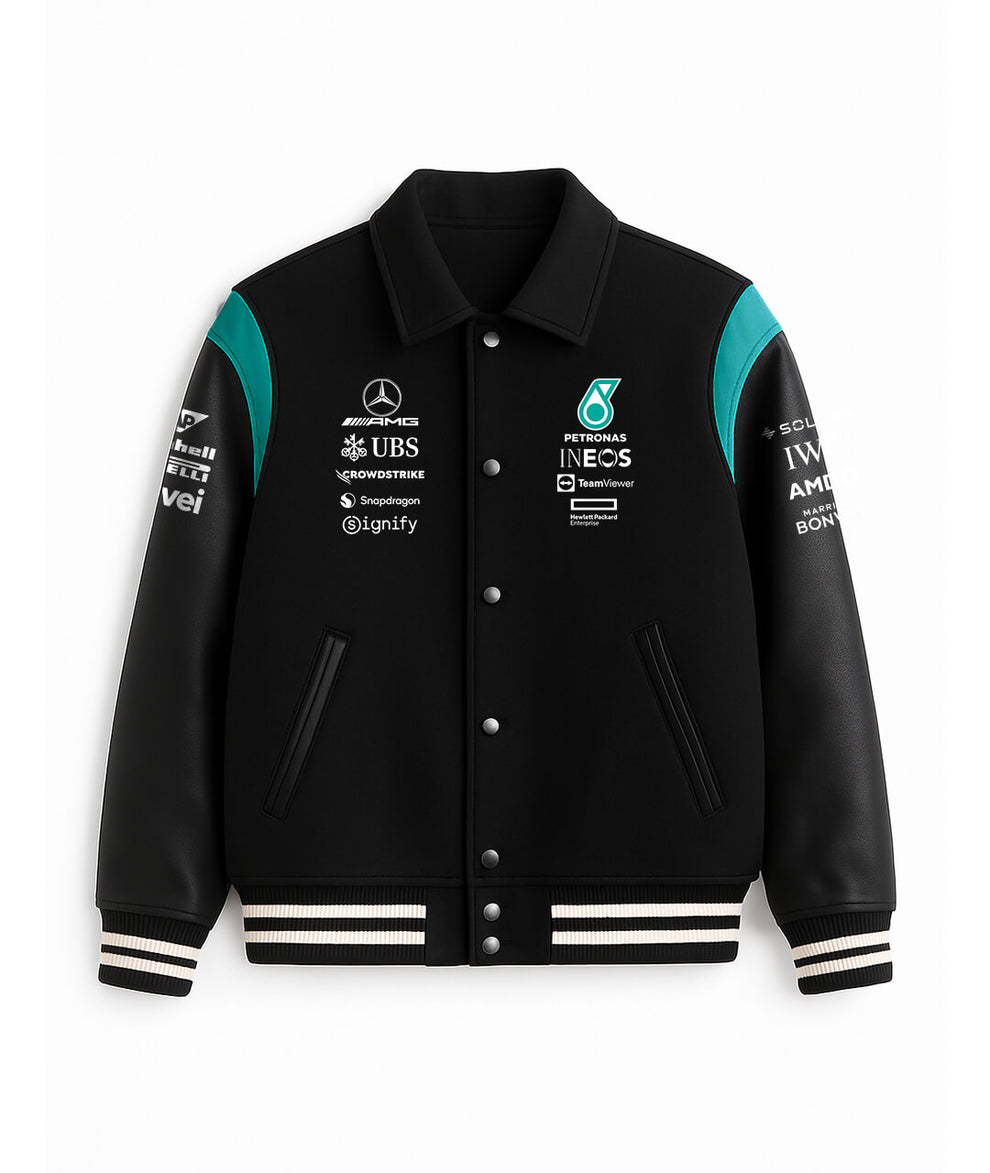 Mercedes AMG Petronas Varsity Jacket – Black & Teal Edition – Armadio India